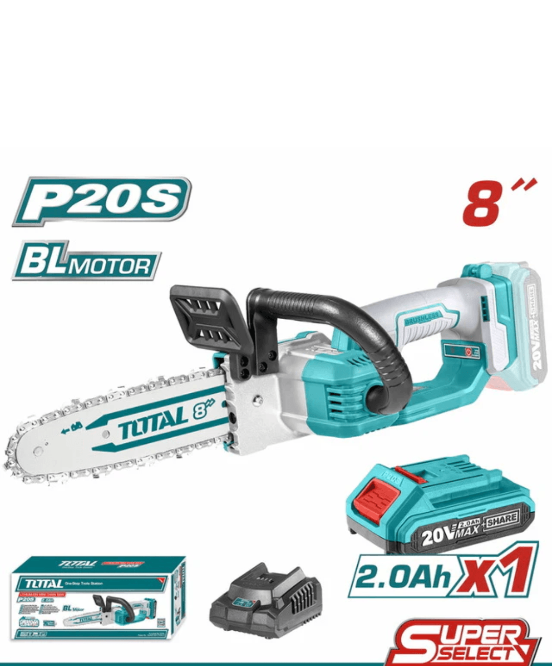 توتال تولز منشار شجر بطارية Brushless مقاس 8 بوصه 20 فولت 2 امبير ...